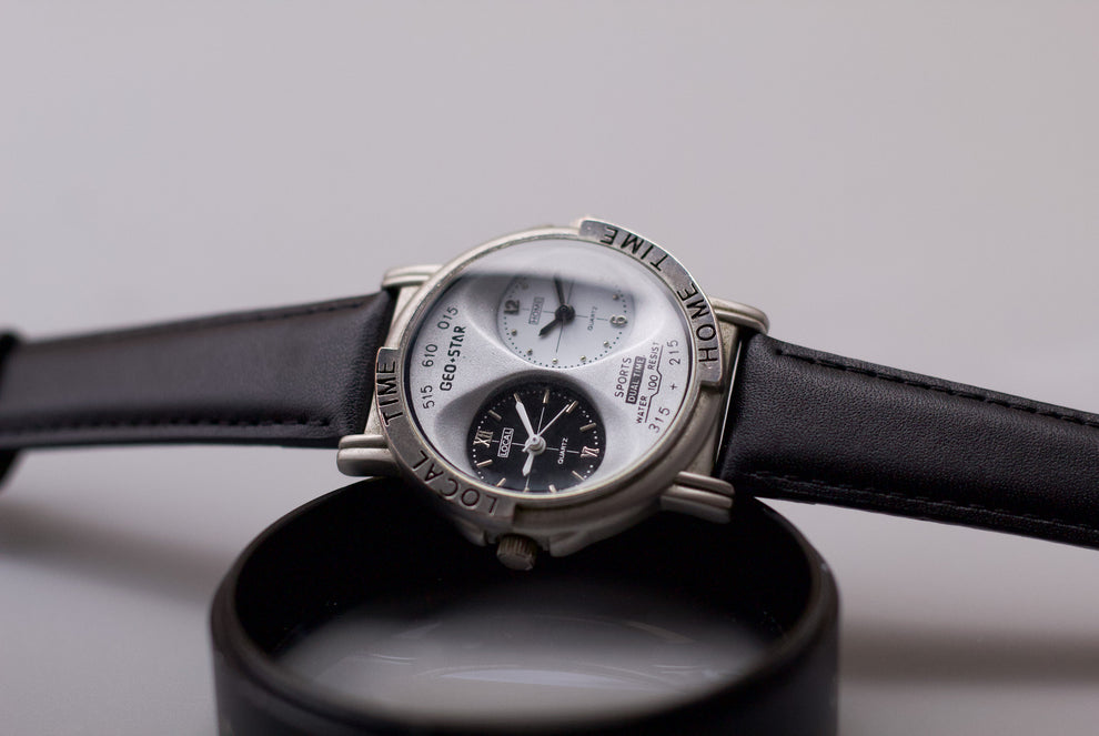 2000s Geo-Star Quartz Dual Time-Zone Panda Dial Men's Wrist-Watch ...