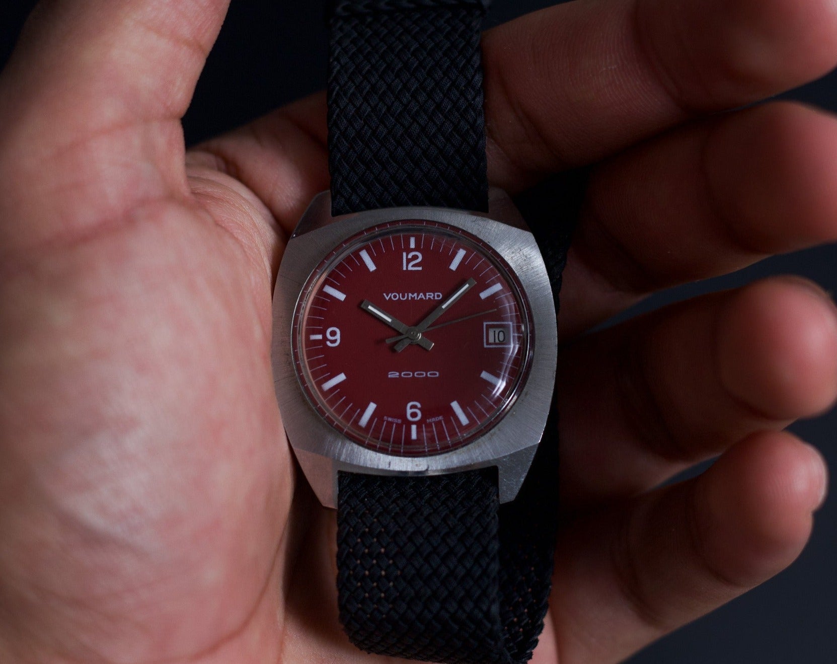 Serviced 1960s Voumard 2000 'Crownless' Men's Wine Red Dial Mechanical ...