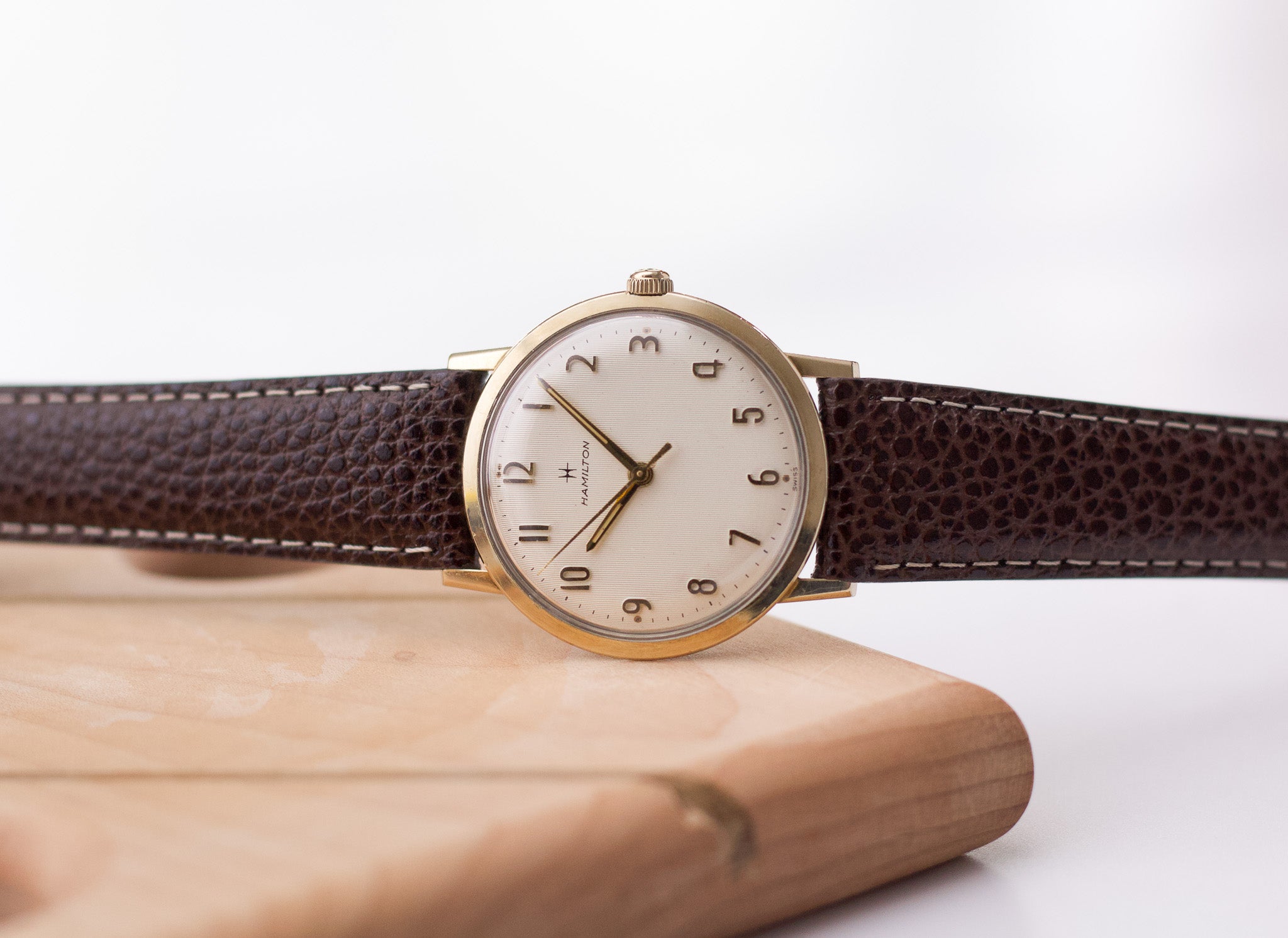 [Serviced] 1970s Hamilton Cream Striped Dial Men's Mechanical Wrist-Wa ...
