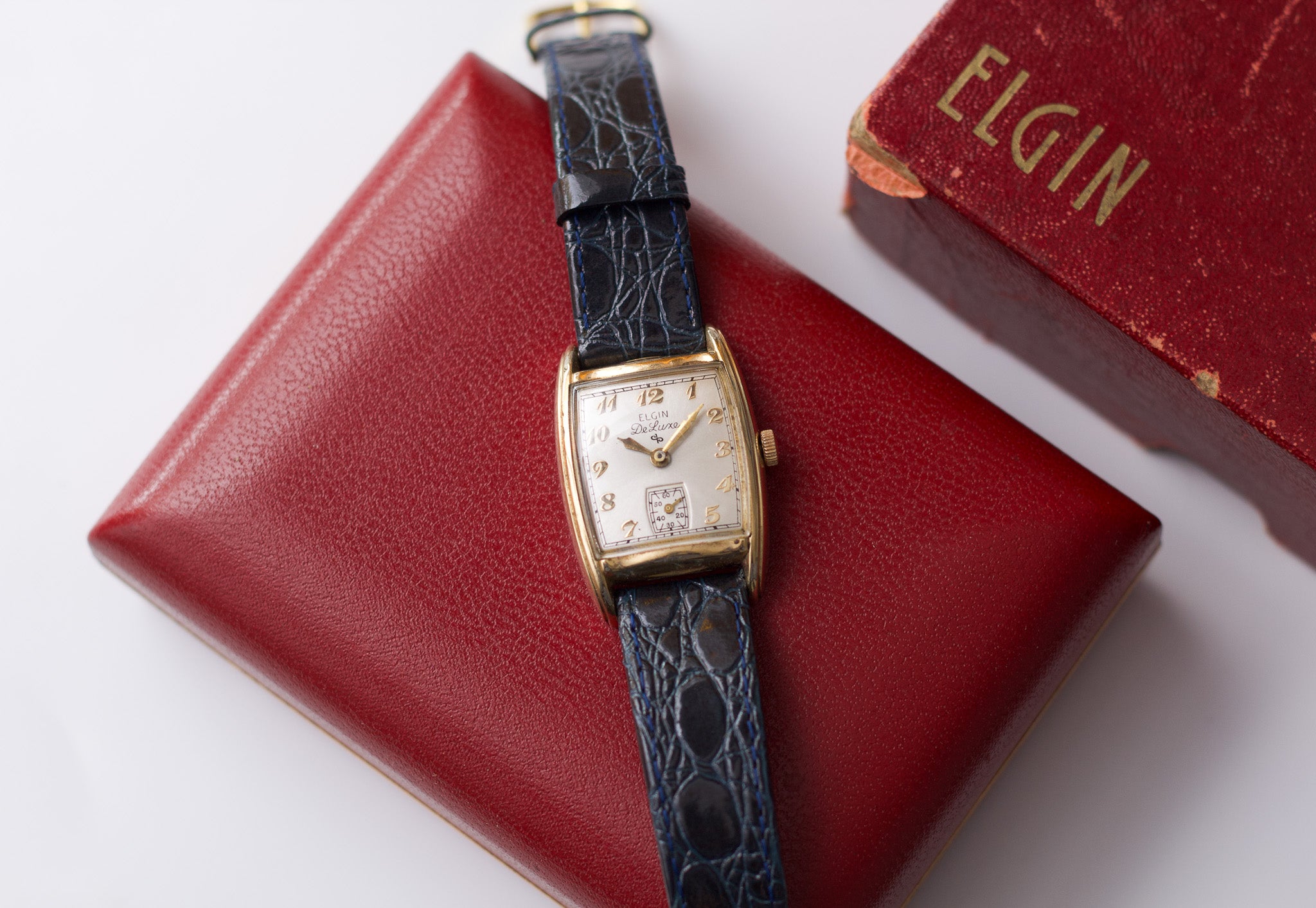 [Serviced] USA 1950s Elgin Deluxe Art Deco Men's Wrist-Watch W/Box & P ...